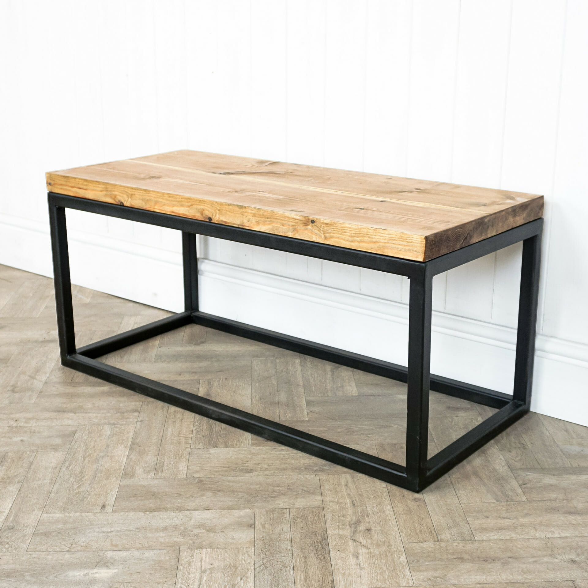 Industrial Welded Box Steel Coffee Table with Reclaimed Timber Top Industrial Box Steel Style Pipe Dream Furniture