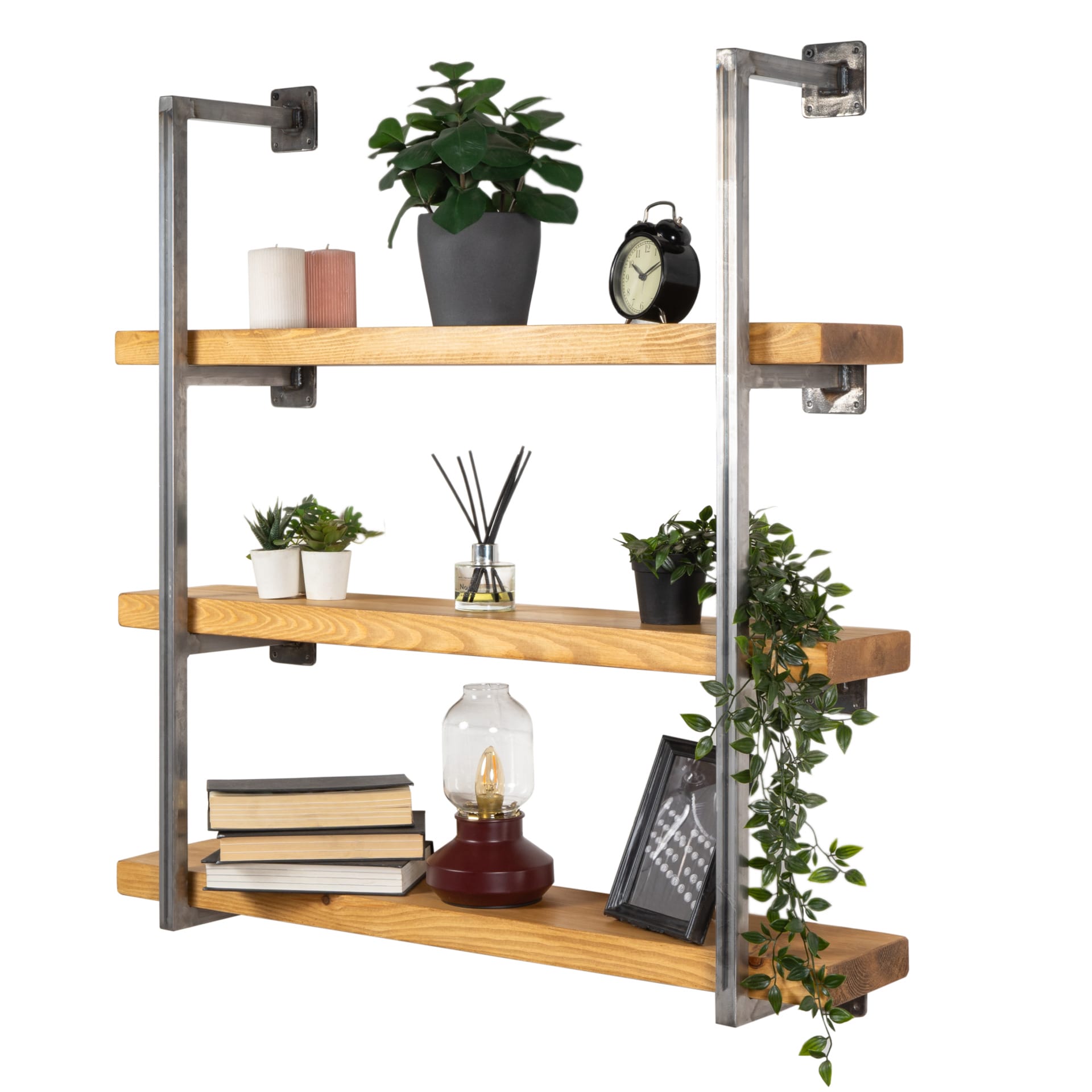 Wall Mounted Shelving Unit with Reclaimed Wooden Shelves Box Steel Style Pipe Dream Furniture