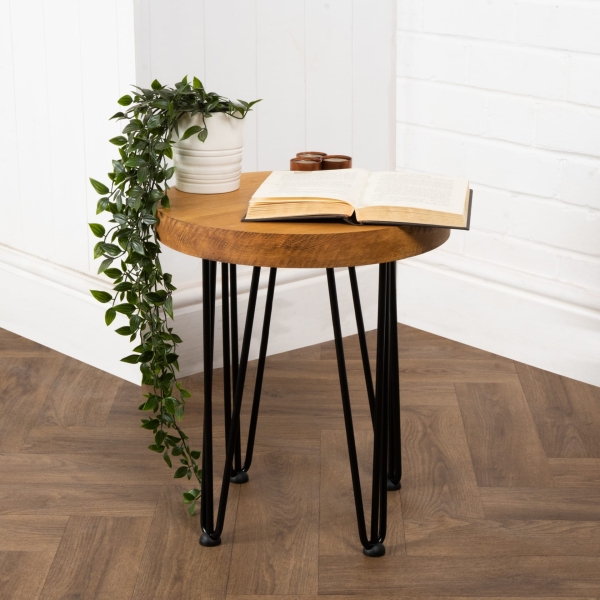 Wood side table with hairpin legs store
