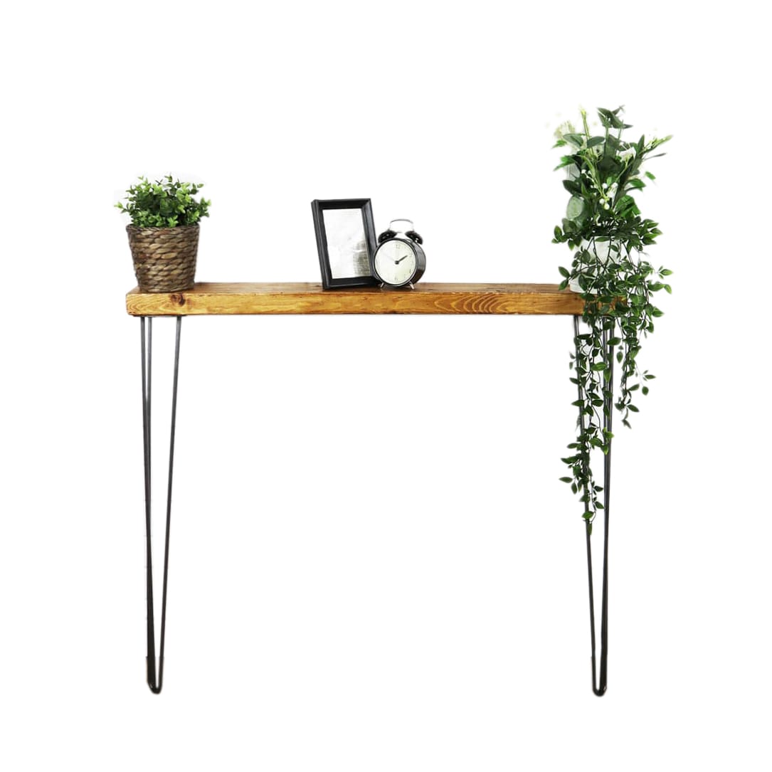 Reclaimed Timber Console Table with Raw Steel Hairpin Legs Reclaimed Timber Style Pipe Dream Furniture