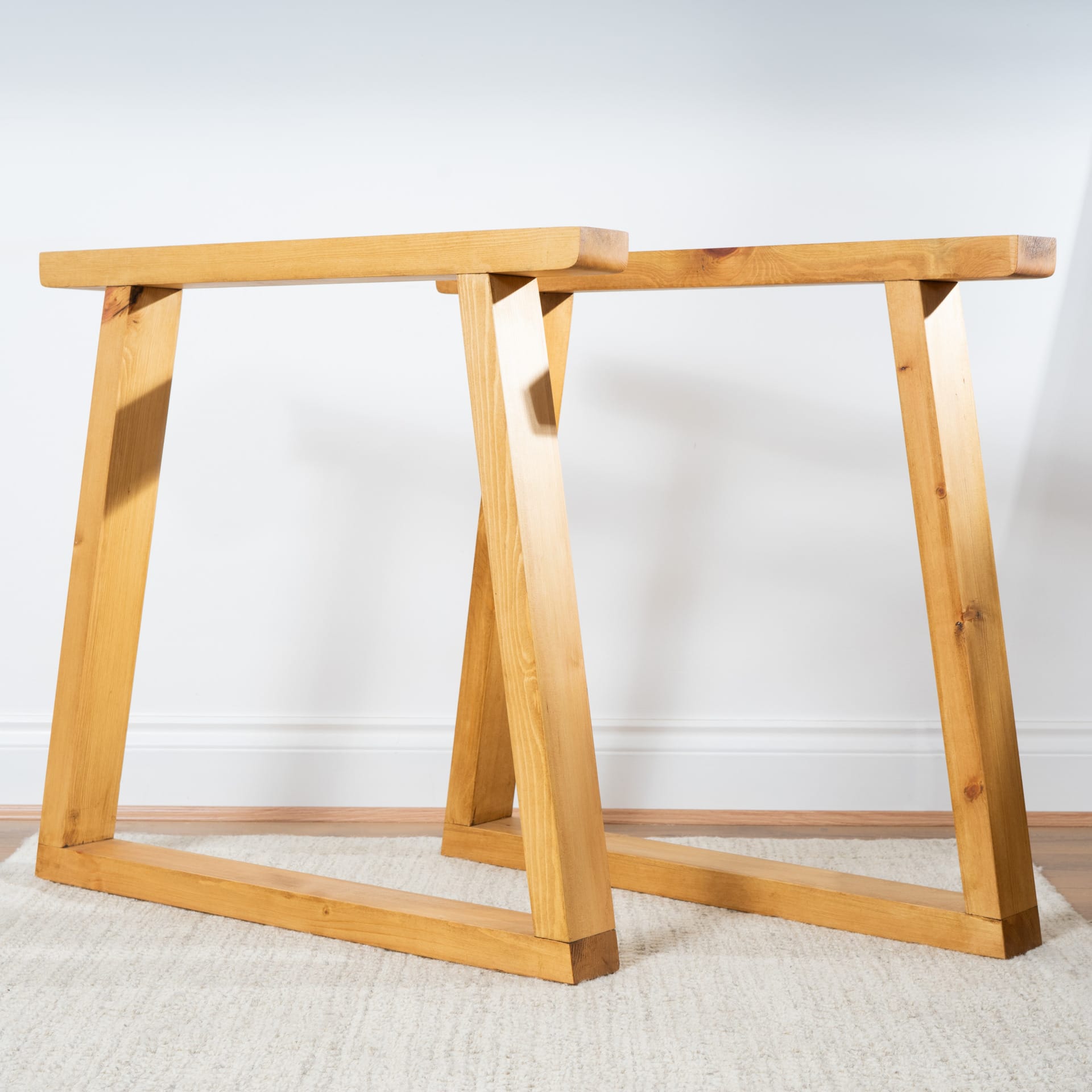 Solid Wood Trapezium Table Legs Reclaimed Timber Style Pair Pipe Dream Furniture